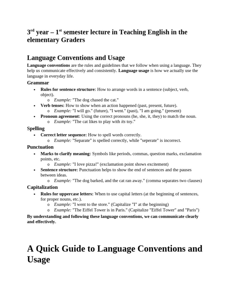 Language Conventions and Usage | PDF | Verb | Subject (Grammar)