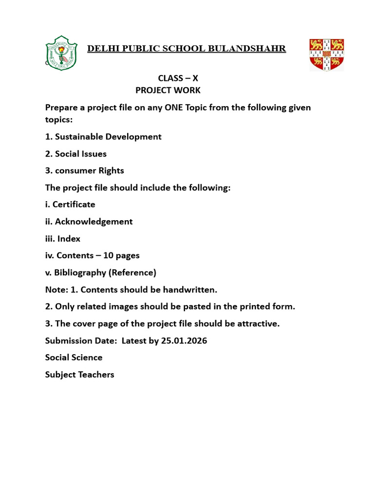 Class X Project Work 25 - 26 | PDF