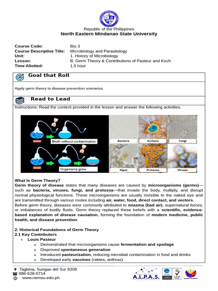 U1LB - Germ Theory & Contributions of Pasteur and Koch | PDF ...