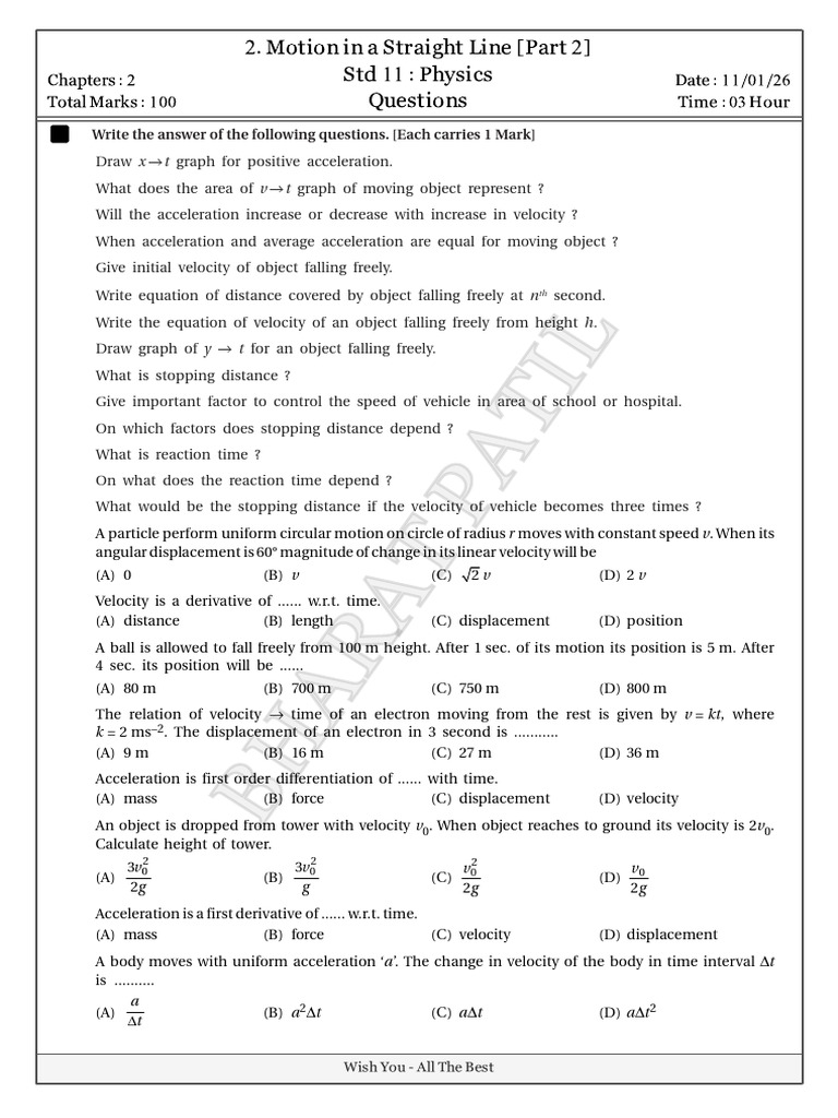 Class 11 Physics NCERT Chapter 2 Part-2 | PDF | Acceleration | Velocity