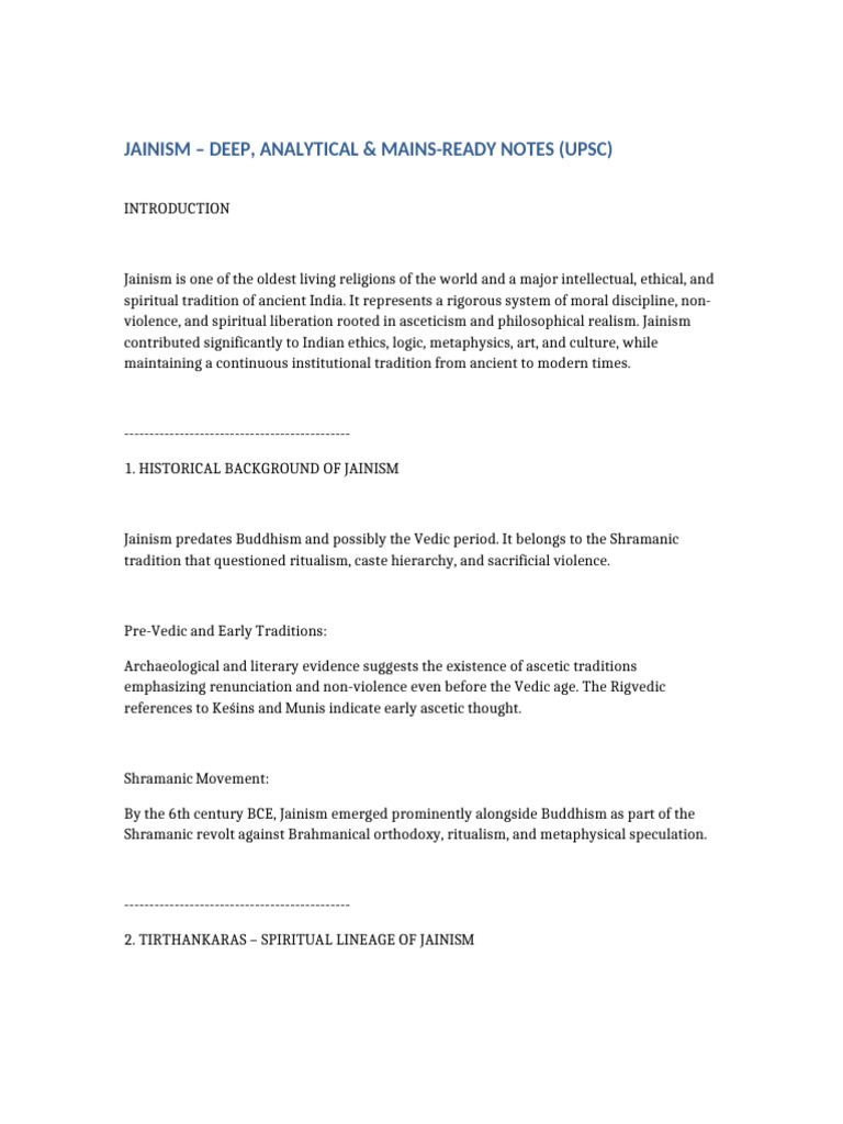 Jainism UPSC Deep Mains Notes | PDF | Asceticism | Nāstika