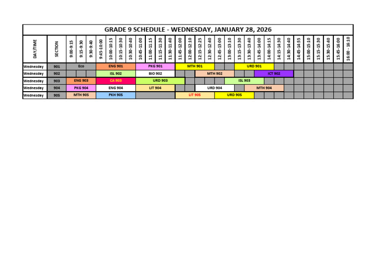 Grade 9 Schedule 28.1.2026 | PDF
