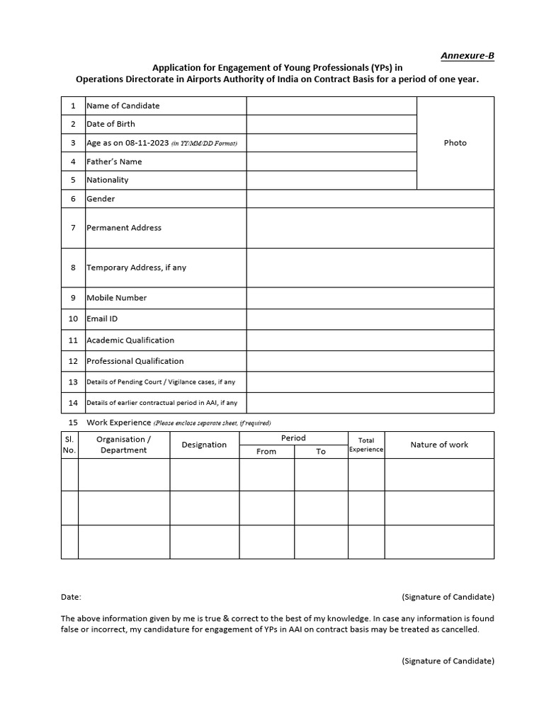 AAI Young Professionals Recruitment 2023 Application Form | PDF