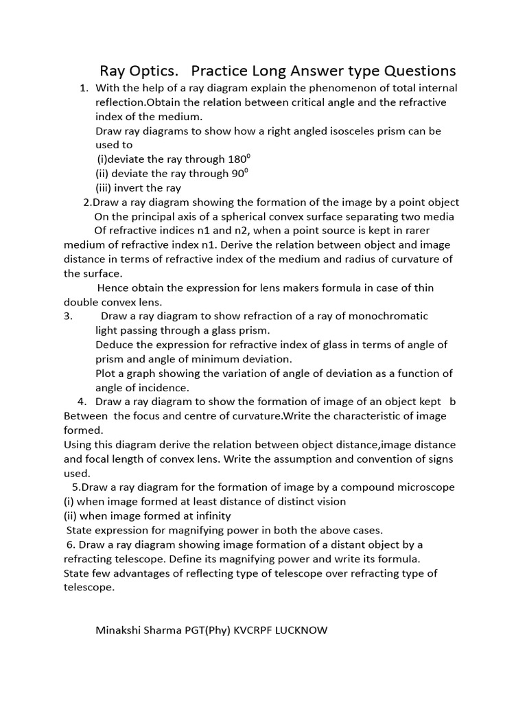 Ray Optics Practice Questions | PDF