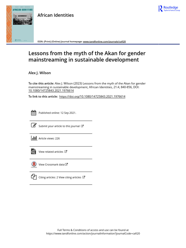 Myth of the Akan for Gender Mainstreaming in Sustainable Development ...