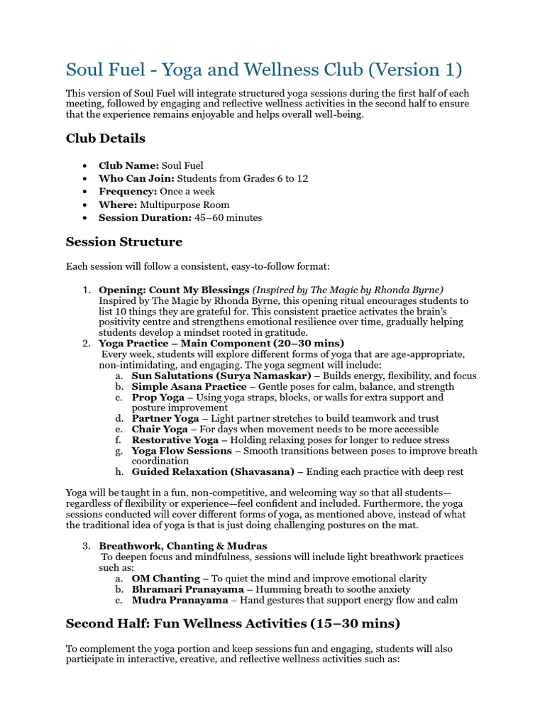 Proposal | PDF | Yoga | Asana