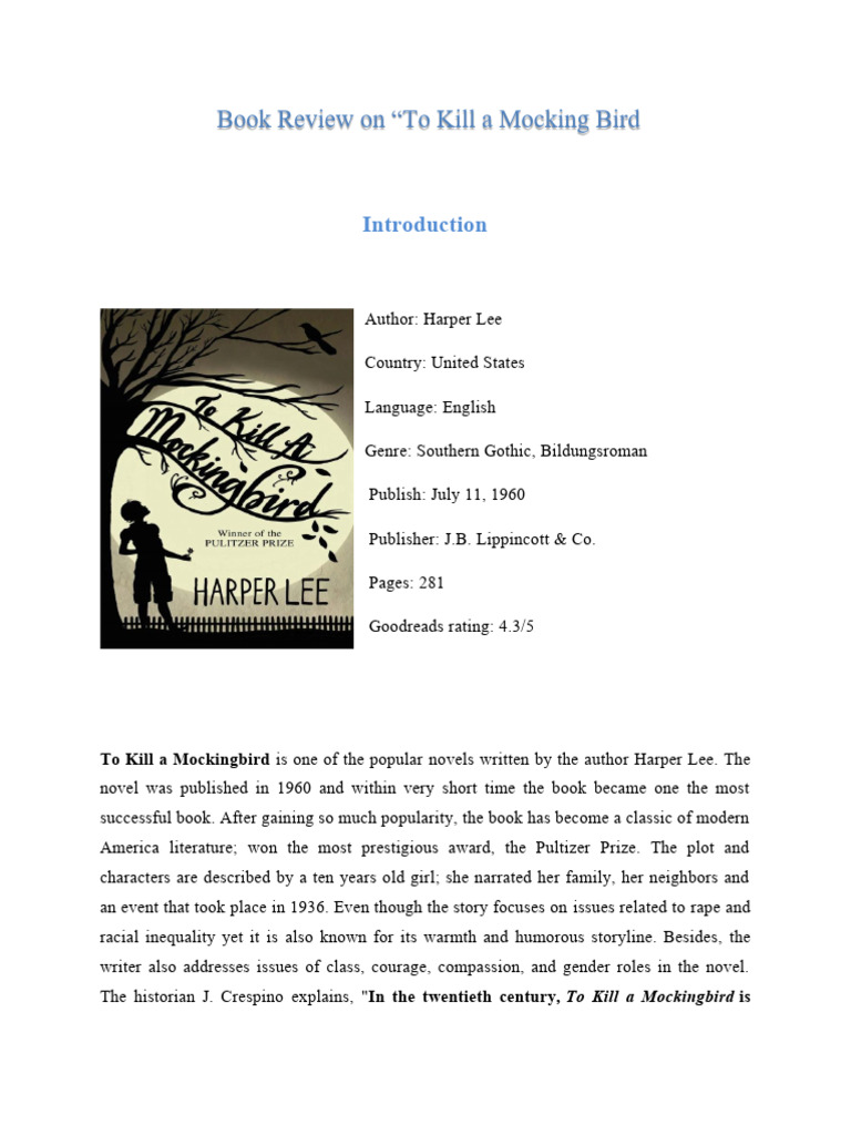 Book Review of To Kill A Mocking Bird | PDF | To Kill A Mockingbird