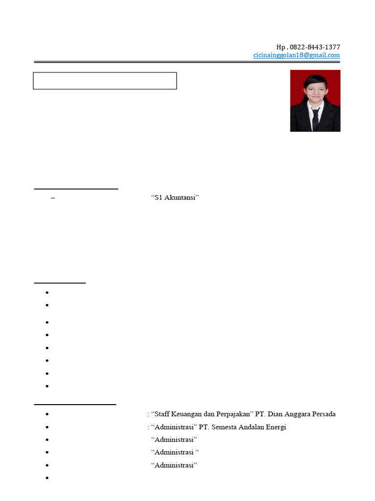 Cici Pretty Kristin Nainggolan ADMIN KEUANGAN Resume | PDF