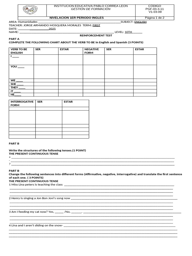Test reinforcement 10th 1st TERM | PDF | Language Mechanics | Grammar