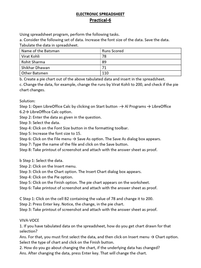 Spreadsheet Practical Class 9 | PDF | Spreadsheet | Worksheet