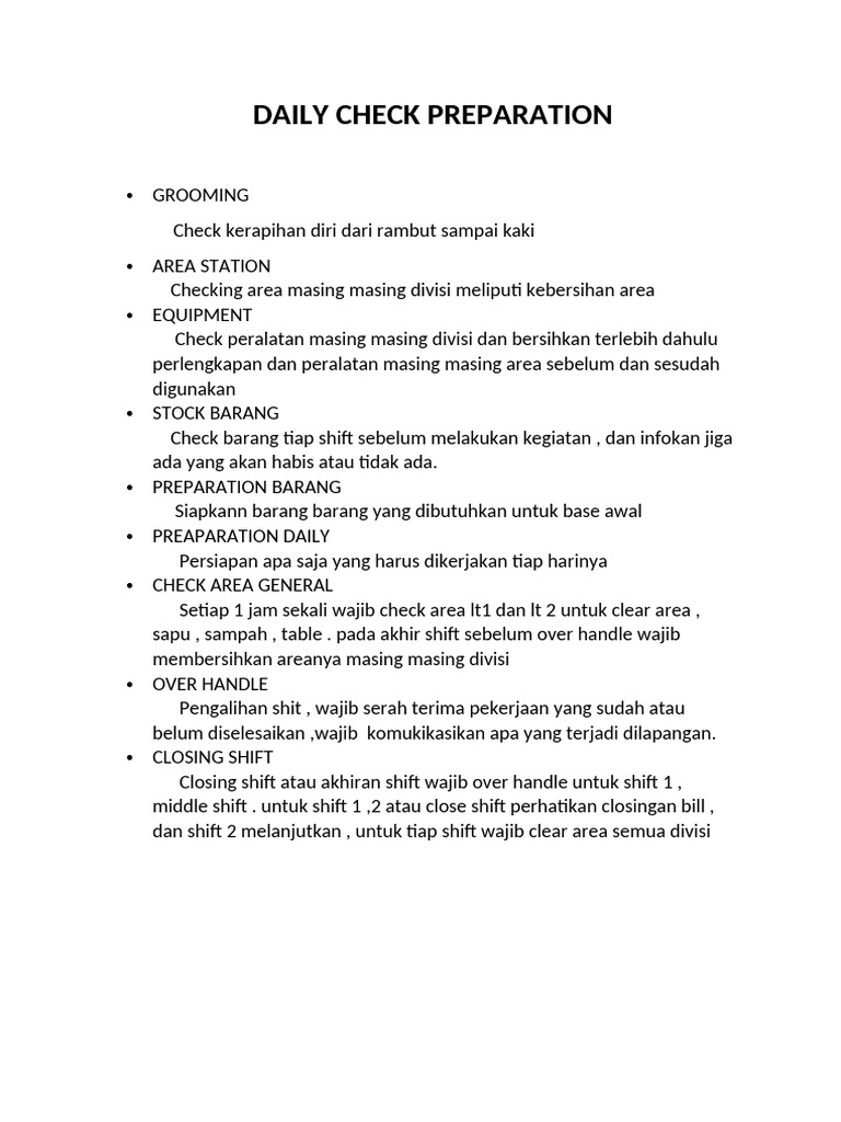 Daily Check Preparation | PDF