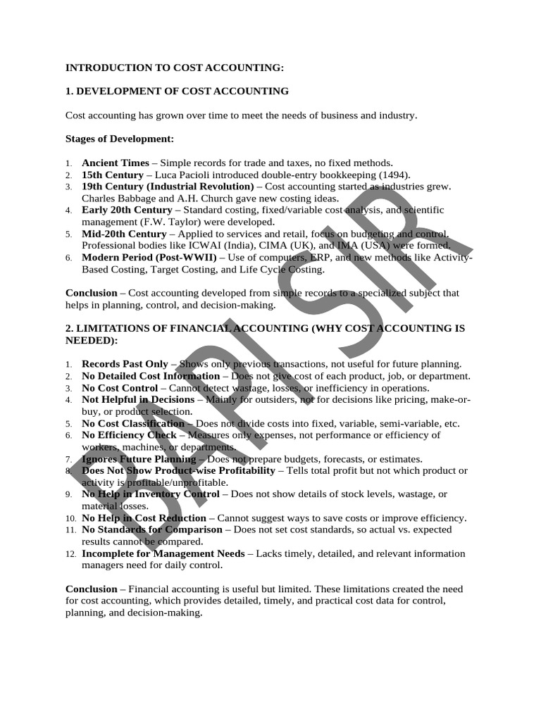 Short Approach Costing Unit 1introduction to Cost Accounting | PDF ...