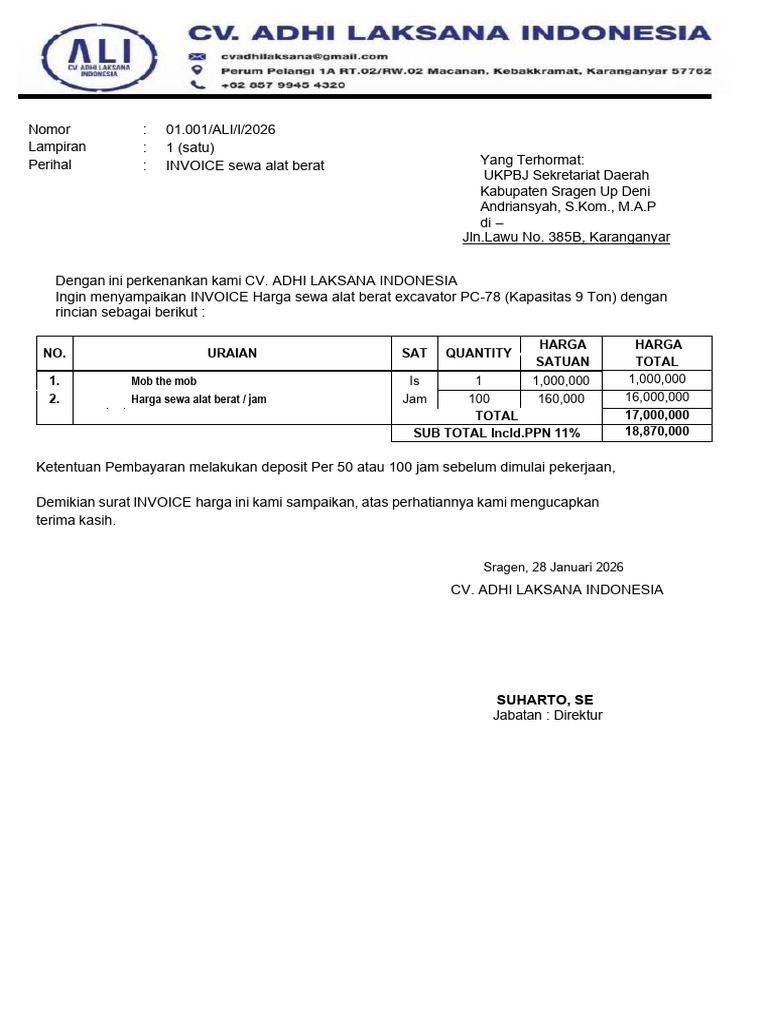 Invoice Alat Berat | PDF