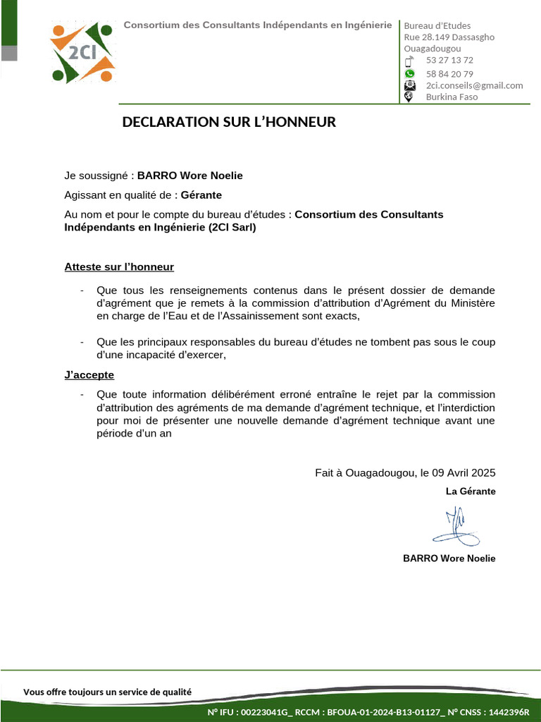 Déclaration Sur L'honneur | PDF