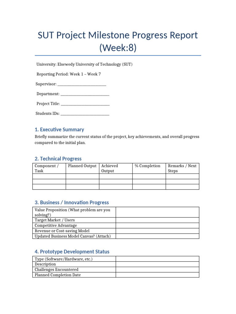 SUT Project Milestone Progress Report Template WEEK 8 | PDF