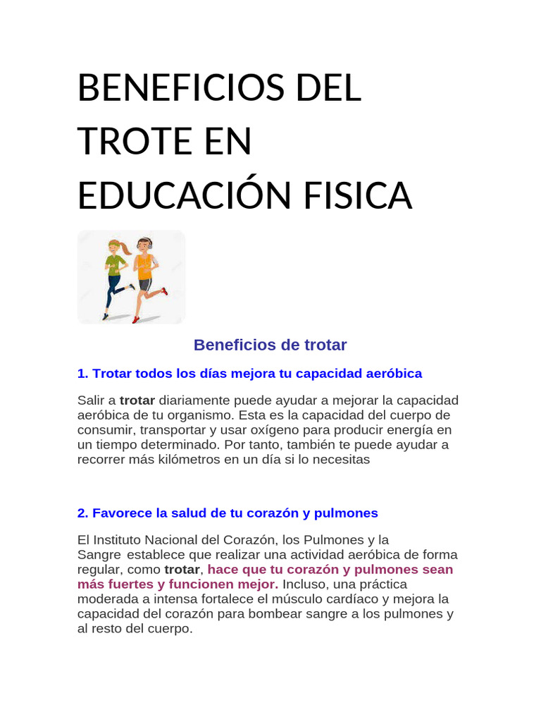 BENEFICIOS DEL TROTE EN EDUCACIÓN FISICA | PDF | Aprendizaje | Corazón