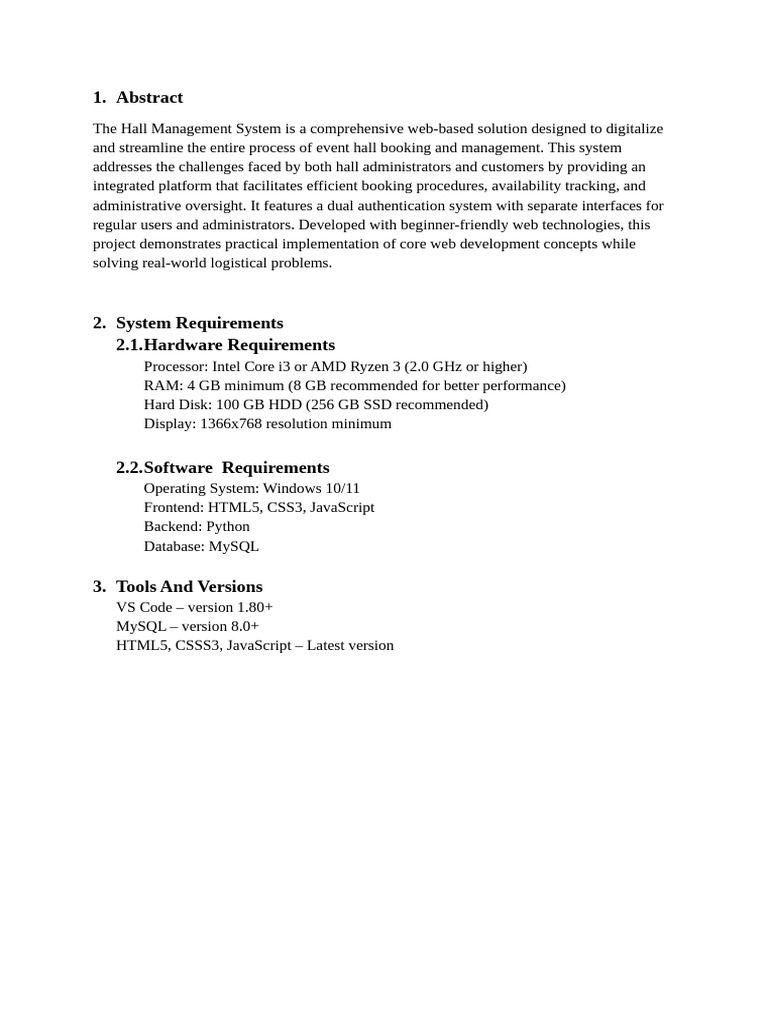 Hall Management System | PDF