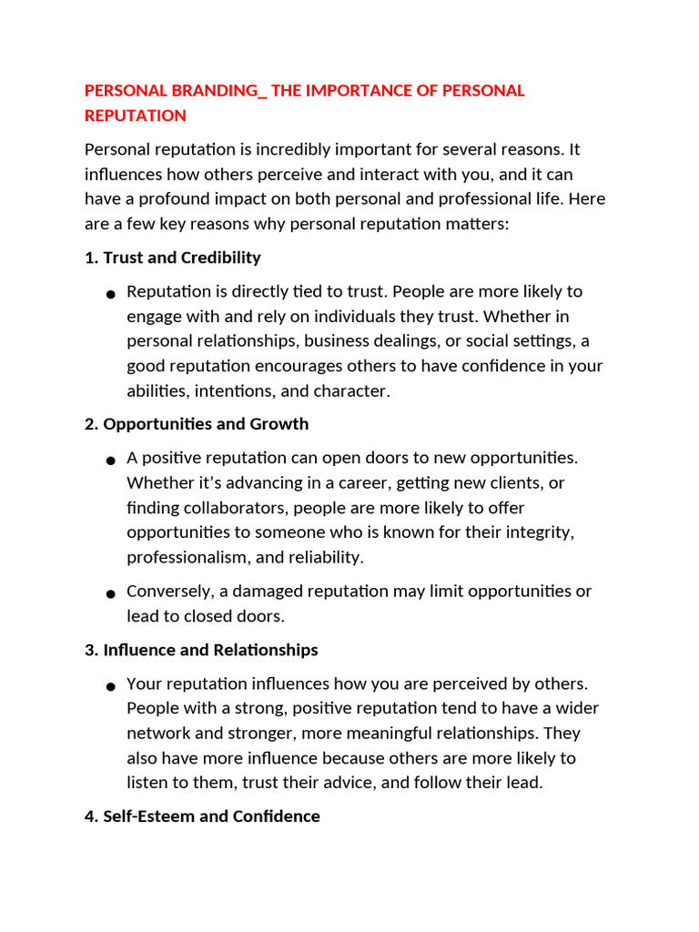 PERSONAL BRANDING | PDF | Reputation | Self Esteem