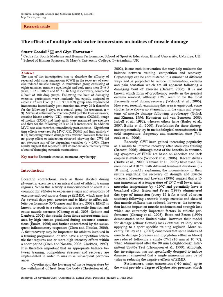 The Effects of Multiple Cold Water Immersions on Indices of Muscle ...