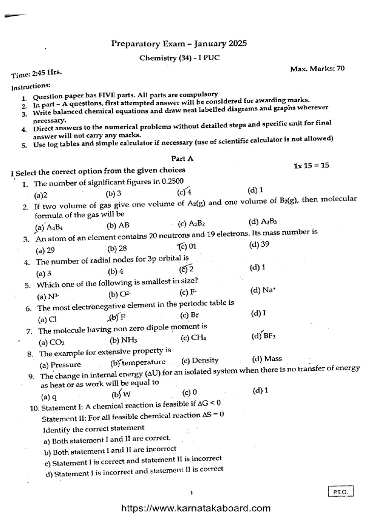 Puc 1 Preparatory Chemistry 34 Jan 2025 | PDF