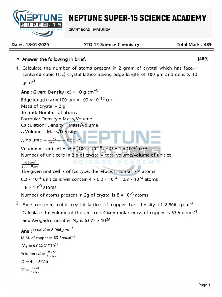 3m Pyq Chemistry _solution chapter hsc grade 12 | PDF | Mole (Unit ...