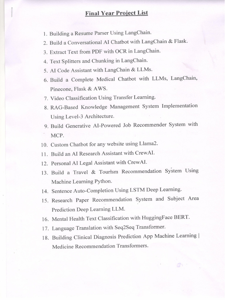 Final Year Project List | PDF