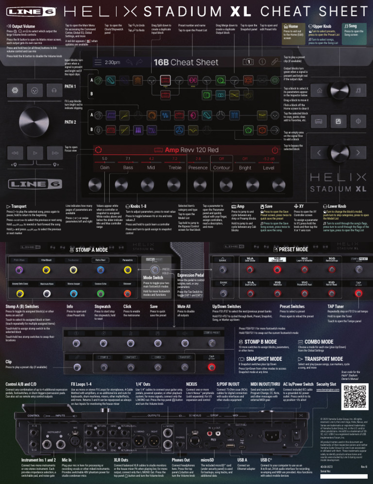 Helix Stadium XL Cheat Sheet - English | PDF | Microphone | Usb