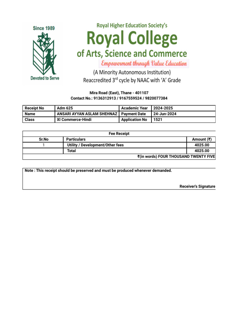 Fees Recipt | PDF