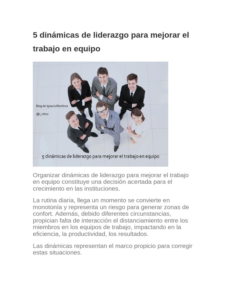 5 Dinámicas de Liderazgo para Mejorar El Trabajo en Equipo | PDF ...