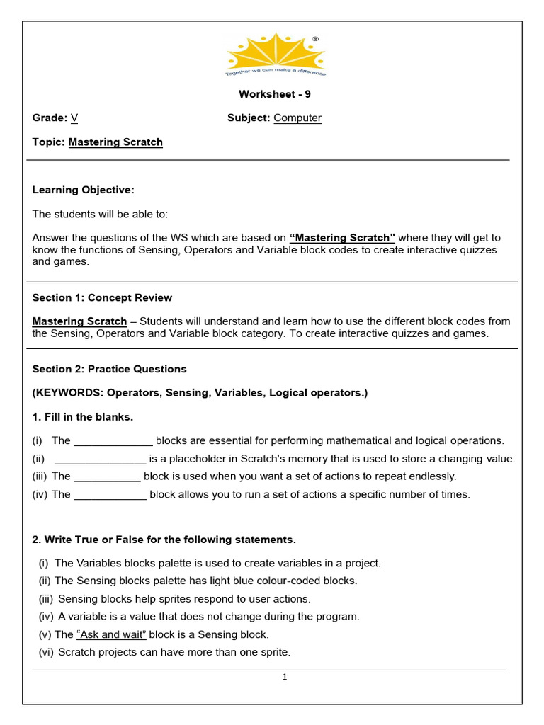 Grade 5 - CH 9 - WS 9 | PDF | Scratch (Programming Language) | Software ...