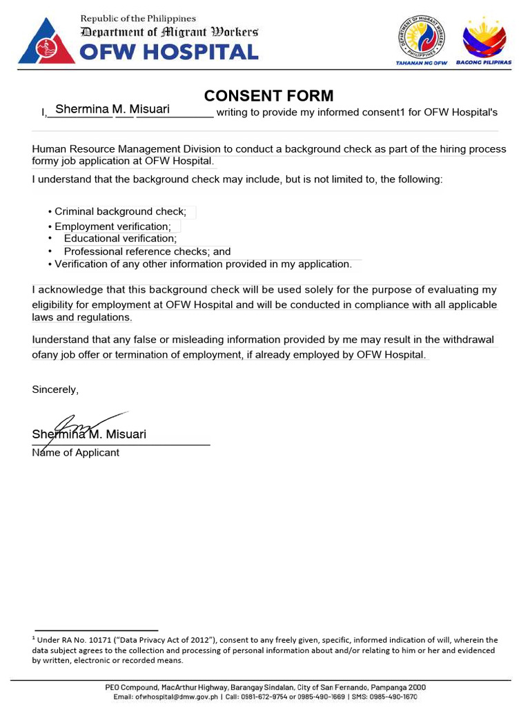 Consent Form (Background Check) | PDF