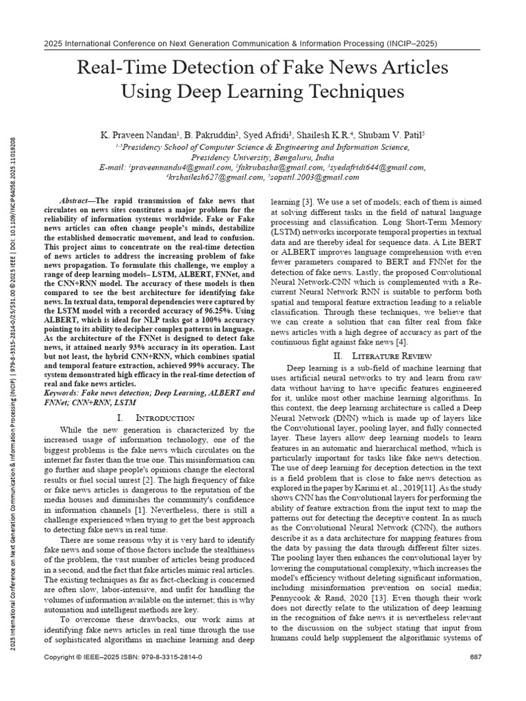 Real-Time Detection of Fake News Articles Using Deep Learning ...