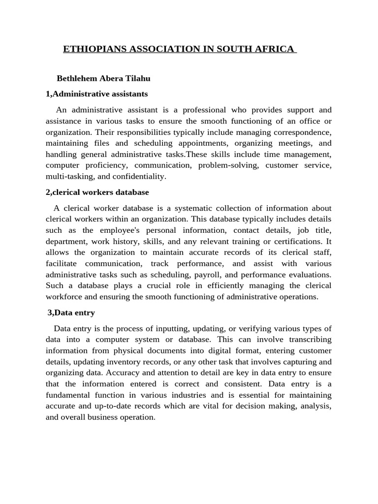 ETHIOPIANS ASSOCIATION IN SOUTH AFRICA | PDF | Databases | Customer