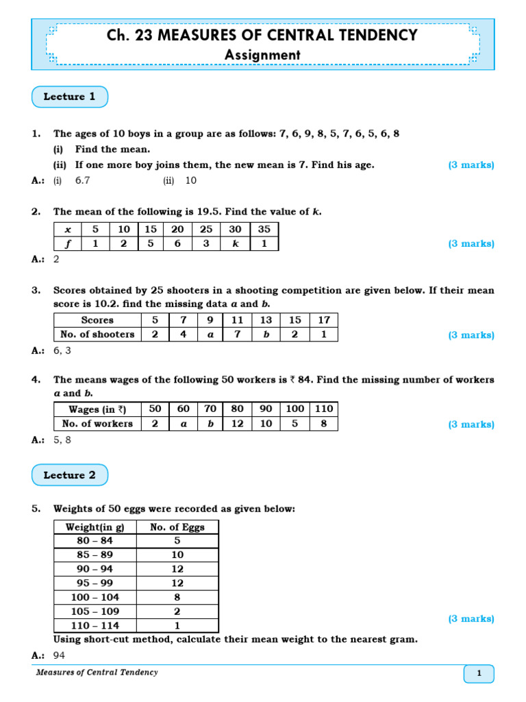 Ch. 23 Assignment - Measures of Central Tendency | PDF | Descriptive ...