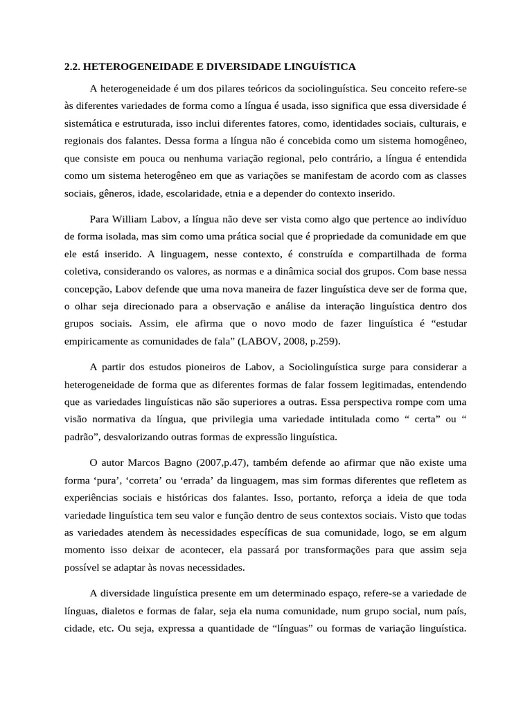 2.2 Heterogeneidade e Diversidade Linguística (TCC) | PDF | Linguística ...