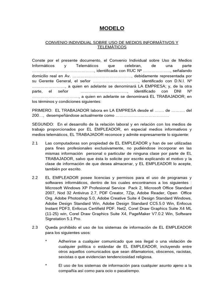 Modelo Convenio Individual Sobre Uso de Medios Informàticos y ...