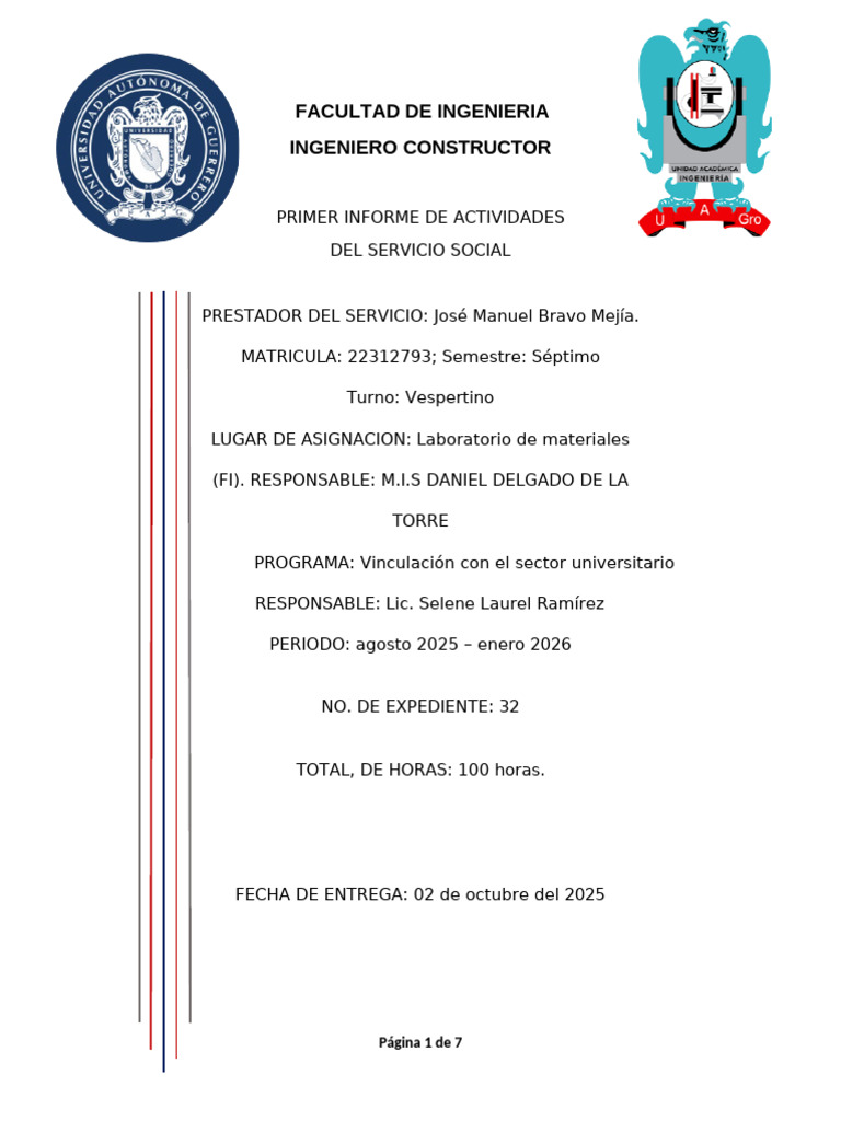 primer Iforme de actividades del servicio social | PDF | Laboratorios