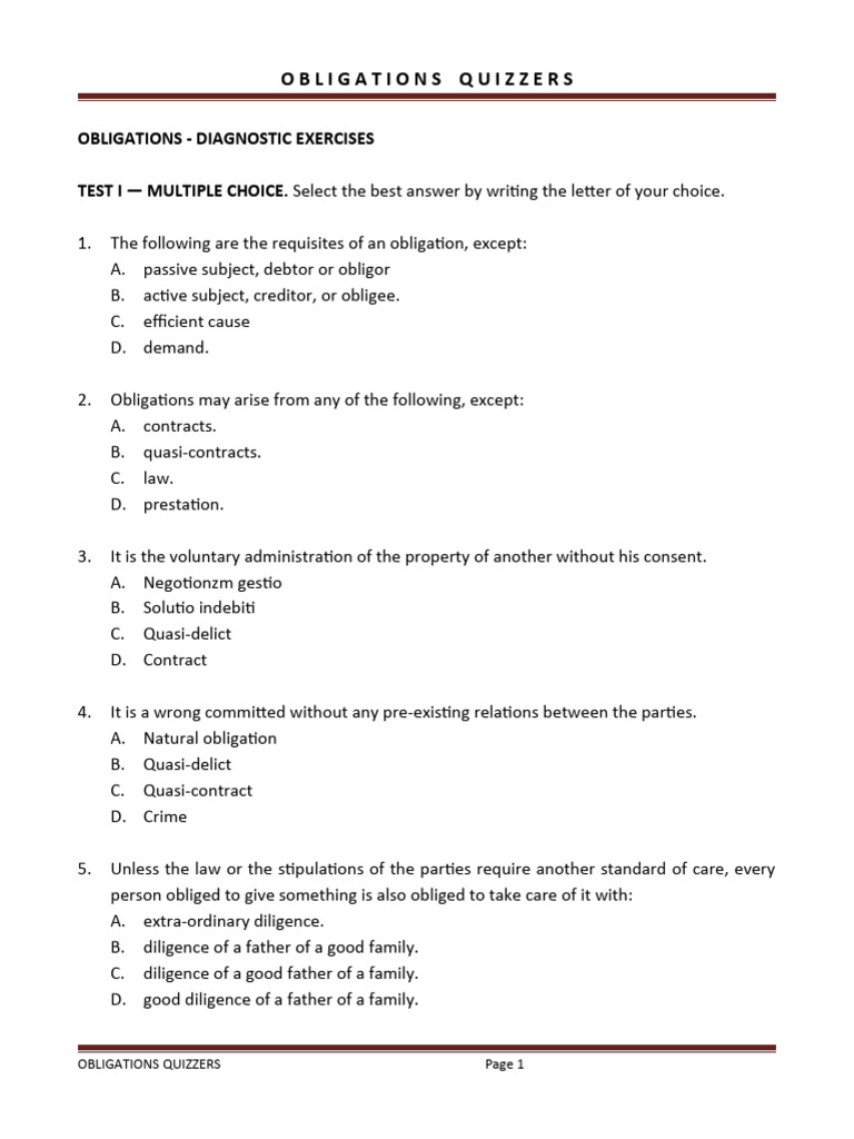 OBLICON Prelims Testbank Notes in Business Law Part 1 Obligations by ...