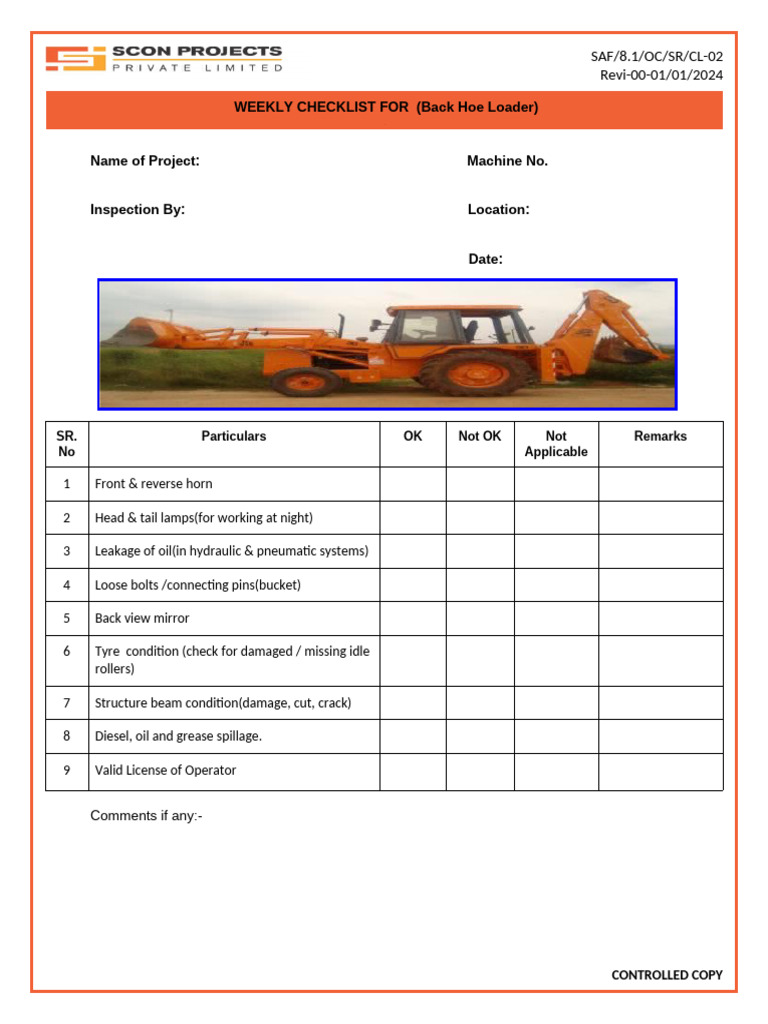 Saf 8.1 Oc Sr Cl 02 Jcb (Back Hoe Loader) | PDF