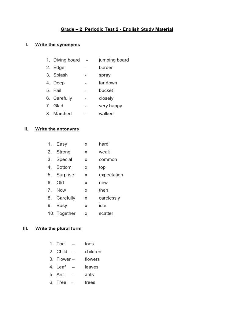 English PT 2 Grade 2 Study Material | PDF