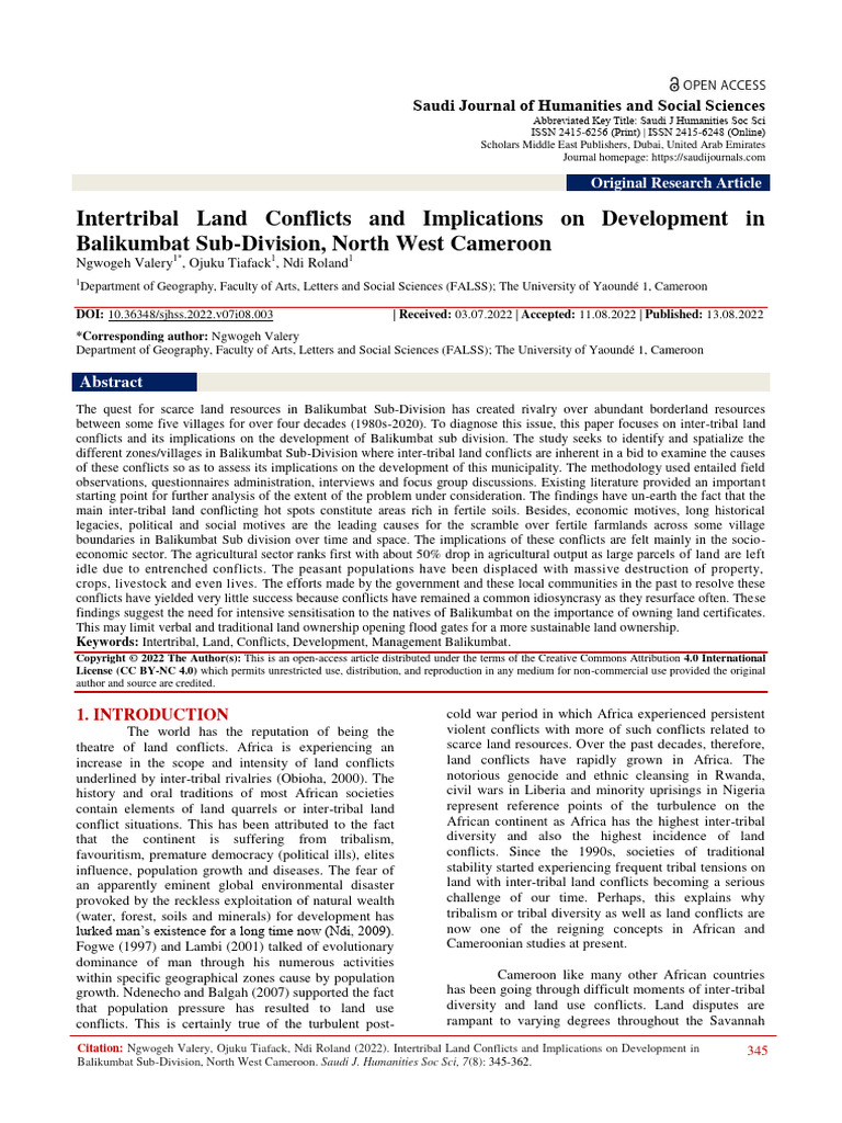 Intertribal Land Conflicts and Implicati | PDF