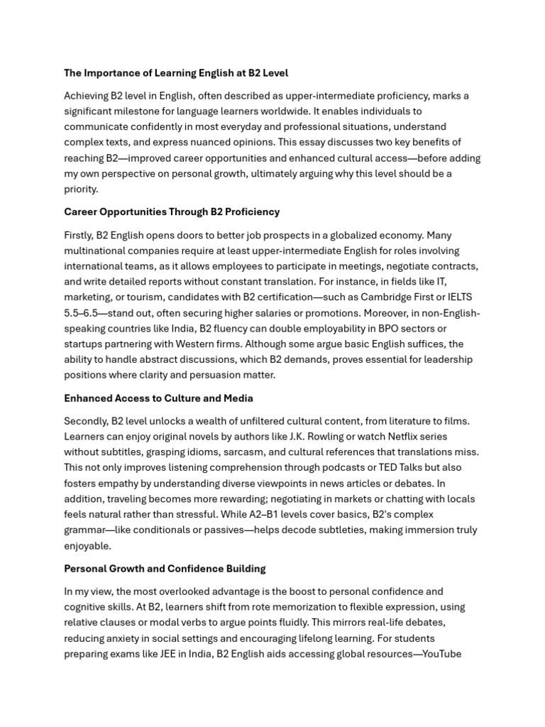 The Importance of Learning English at B2 Level | PDF | Learning | Human ...