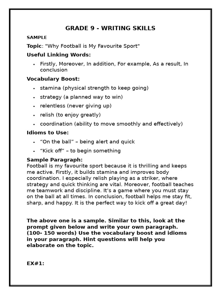 Grade+9+Writing+Skill+Hw+ +July+01 | PDF