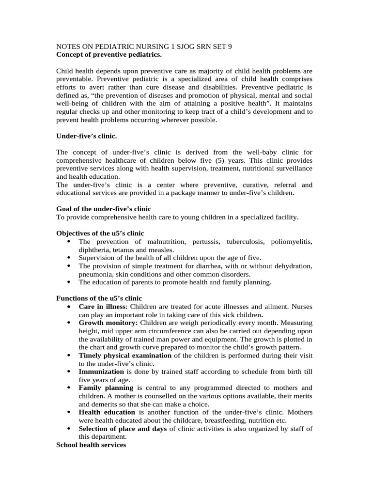 NOTES ON PEDIATRIC NURSING 1 SJOG SRN SET 9 - Copy - Copy | PDF ...