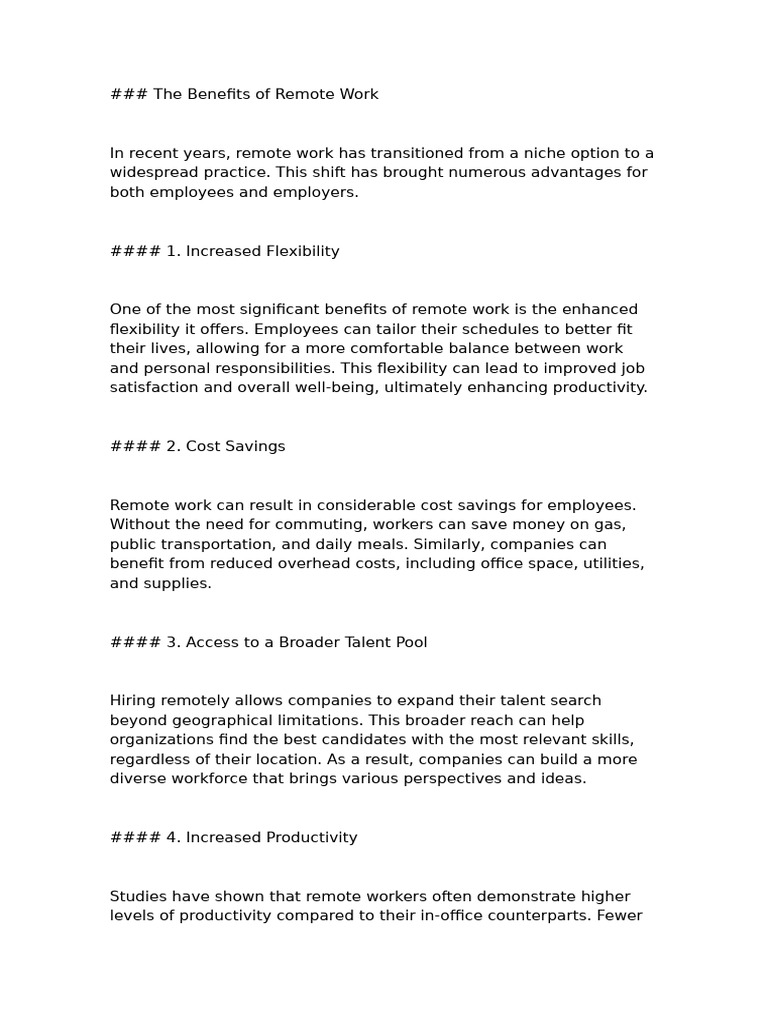 Benefits of remote work | PDF | Employment | Well Being