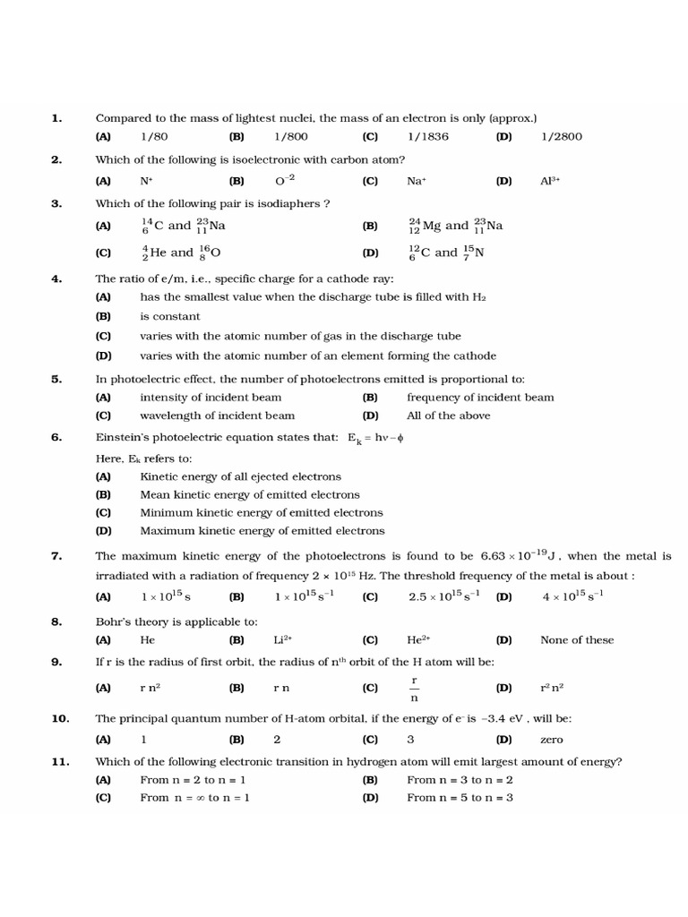 Atomic Structure DPP 1 | PDF