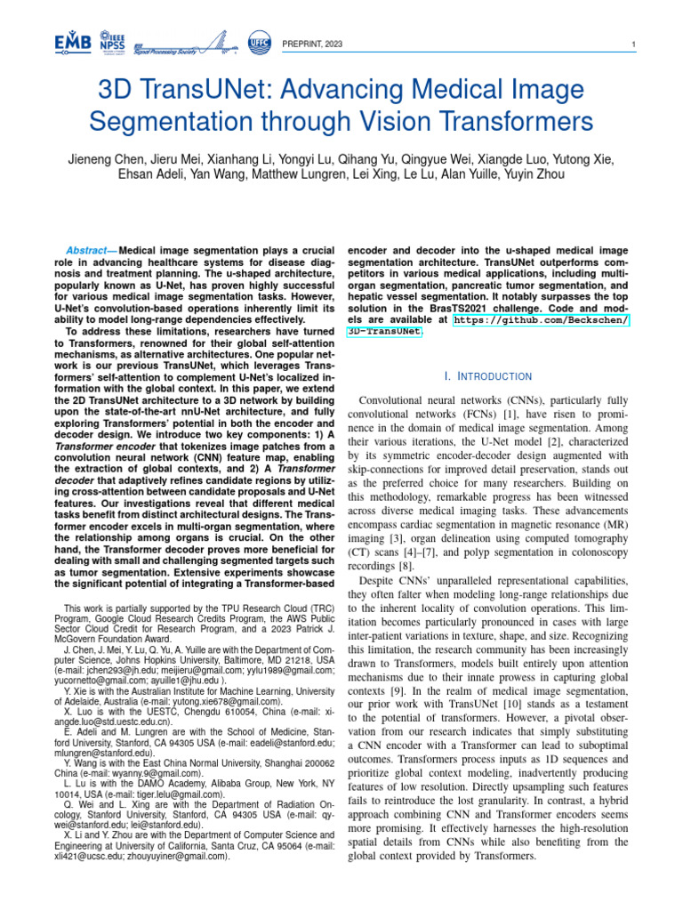 3D TransUNet Advancing Medical Image Segmentation Through Vision ...