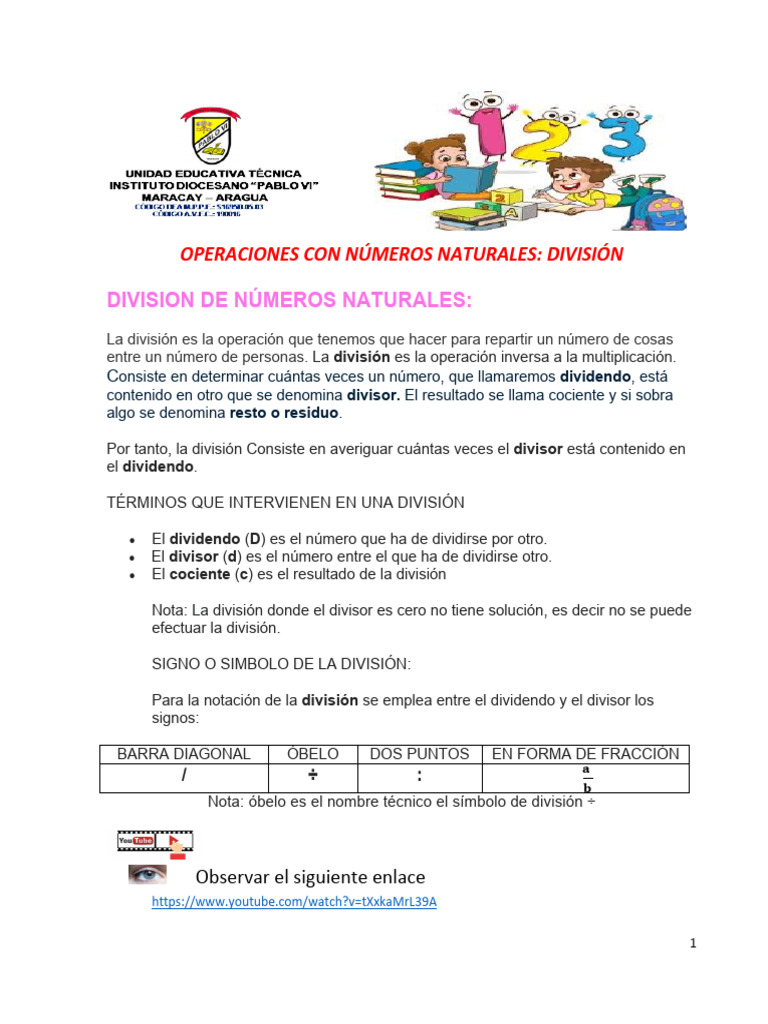Guia de Ejercicios. División de Números Naturales | PDF | División ...