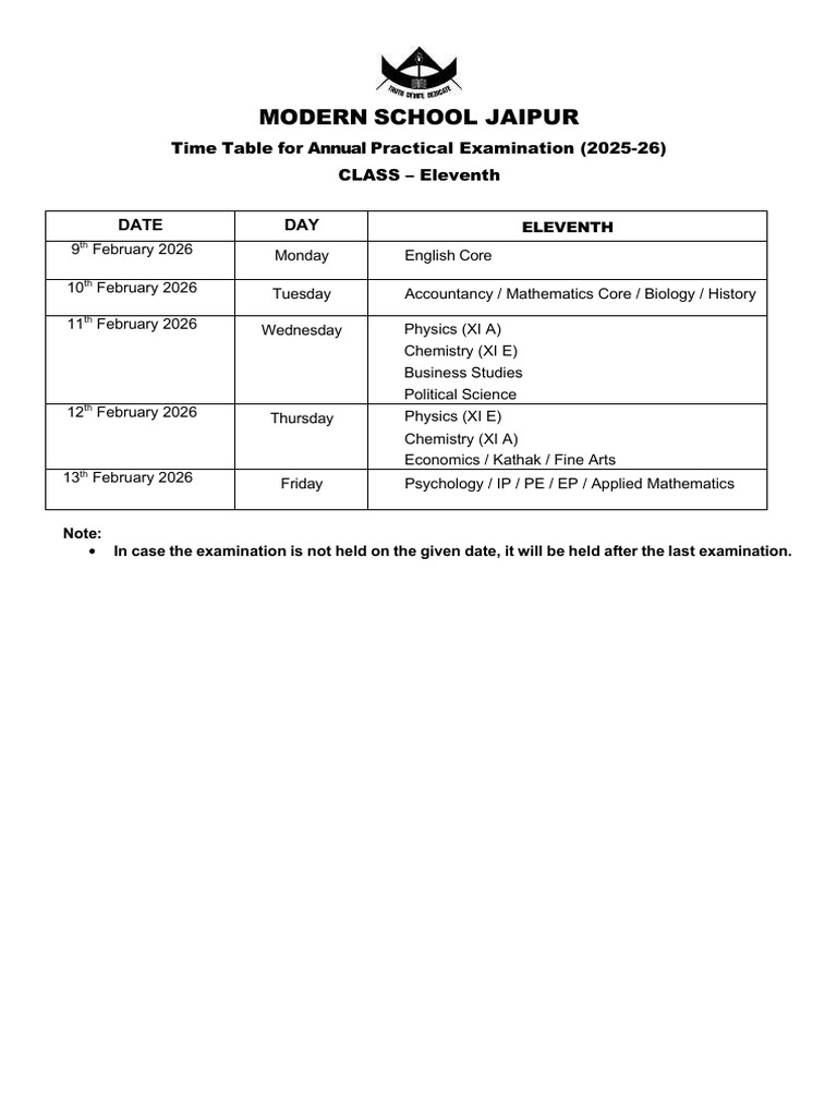 11 - Timetable Practical Examination | PDF