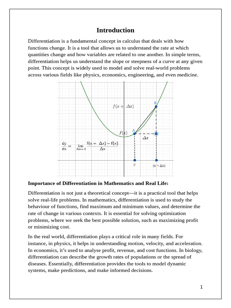 Maths Project (Real Life-Differentiation) | PDF | Derivative | Function ...